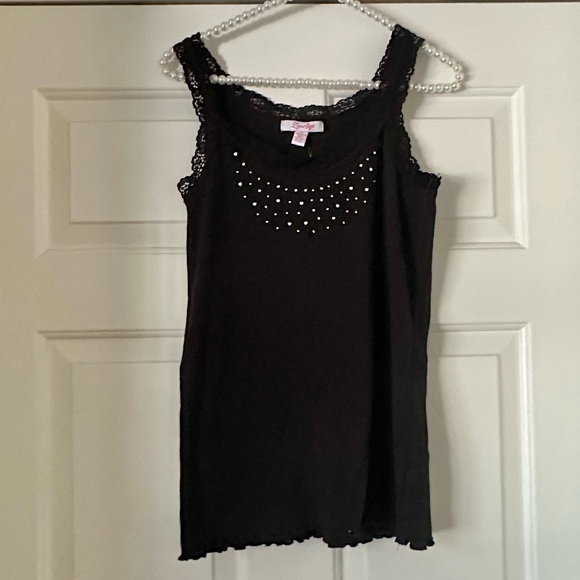 Zena | Tops | Zena Black Bedazzled Y2k Ribbed Tank | Poshmark